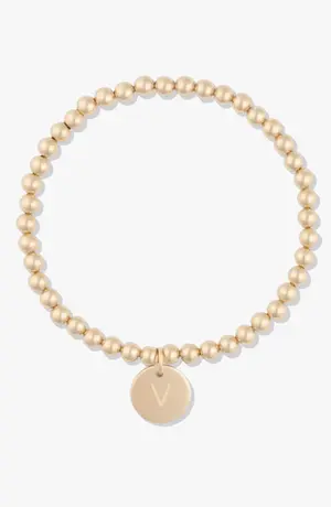 CUFFED BY NANO Classic Initial Coin 14k Gold Filled Bead Bracelet - Gold V