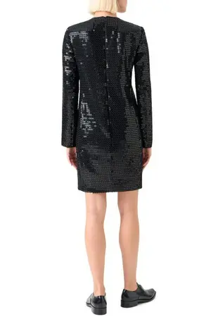 Akris Long Sleeve Sequin Sheath Dress With Adjustable Sleeves