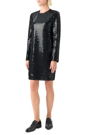 Akris Long Sleeve Sequin Sheath Dress With Adjustable Sleeves