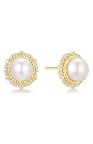 ANIA HAIE Faux Pearl And Pavé Button Earrings - Shiny Gold