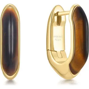 ANIA HAIE Tiger's Eye Huggie Hoop Earrings - Shiny Gold
