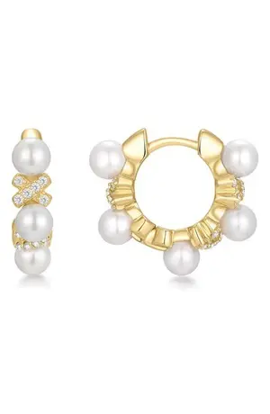 ANIA HAIE Faux Pearl Pavé Hoop Earrings - Shiny Gold