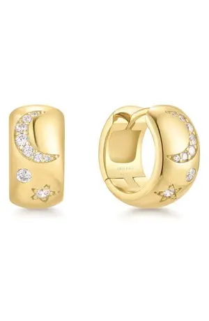 ANIA HAIE Celestial Crystal Pavé Huggie Hoop Earrings - Shiny Gold