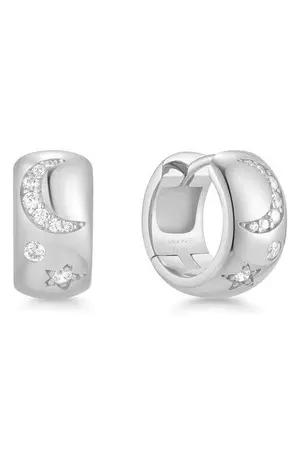 ANIA HAIE Celestial Crystal Pavé Huggie Hoop Earrings - Silver