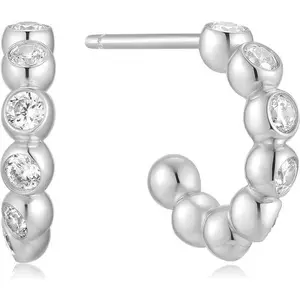 ANIA HAIE Cubic Zirconia Bezel Huggie Hoop Earrings - Silver