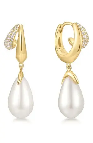 ANIA HAIE Sparkling Duet Faux Pearl Drop Earrings - Shiny Gold