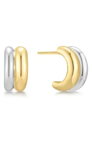 ANIA HAIE Two-row Huggie Hoop Earrings - Mixed Shiny Gold Silver