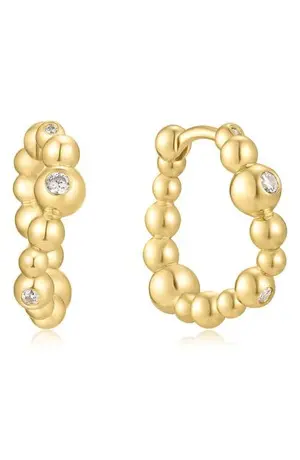 ANIA HAIE Beaded Huggie Hoop Earrings - Shiny Gold