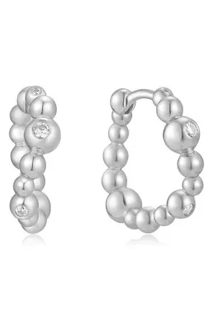 ANIA HAIE Beaded Huggie Hoop Earrings - Silver