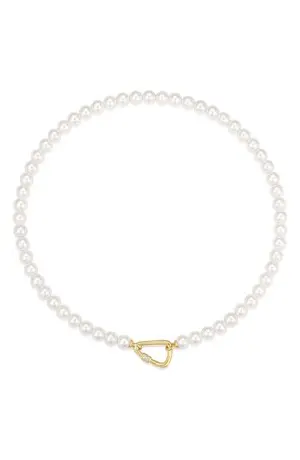 ANIA HAIE Pavé Carabiner Clasp Faux Pearl Necklace - Shiny Gold