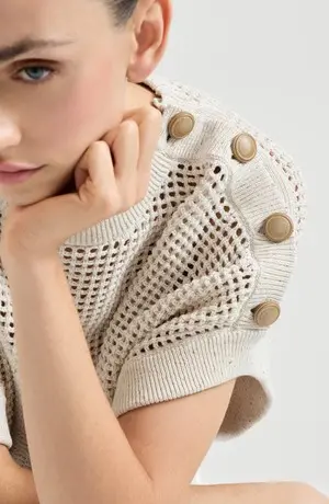 Brunello Cucinelli Cotton Net Knit Sweater - Oat