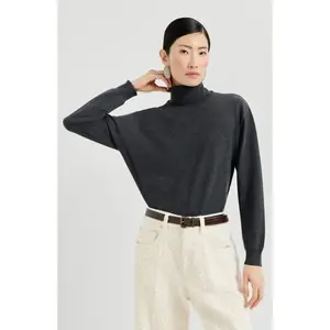 Brunello Cucinelli Cashmere High Neck Sweater With Monili Detail - Anthracite