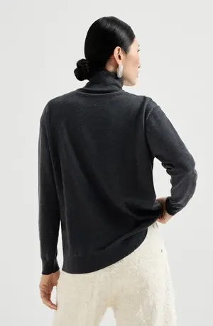 Brunello Cucinelli Cashmere High Neck Sweater With Monili Detail - Anthracite