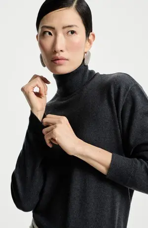 Brunello Cucinelli Cashmere High Neck Sweater With Monili Detail - Anthracite