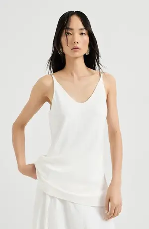Brunello Cucinelli Silk Crêpe Top With Monili Straps - White