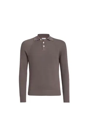 Brunello Cucinelli Rib Knit Polo - Hazelnut