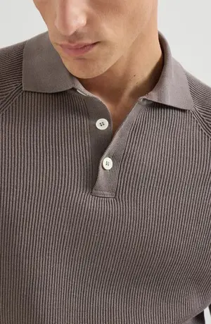Brunello Cucinelli Rib Knit Polo - Hazelnut