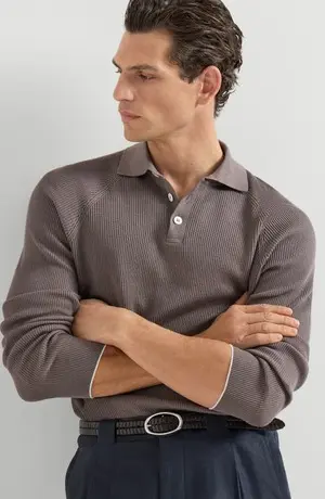 Brunello Cucinelli Rib Knit Polo - Hazelnut