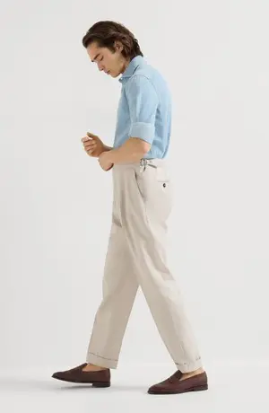 Brunello Cucinelli Trousers With Double Pleats And Tabs - Buff