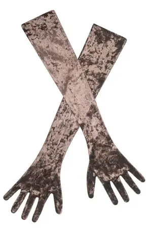 MISS CIRCLE Tess Velvet Opera Gloves - Coffee