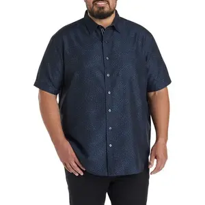 SYNRGY BY DXL Big & Tall Microfiber Geometric Print Sport Shirt - Navy