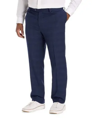 OAK HILL BY DXL Big & Tall Plaid Dress Pants With Waist-relaxer - Navy
