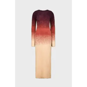 SAEMDI Gradient Knit Maxi Dress - Burgundy To Peach