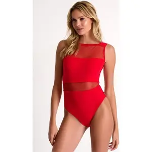 Shan Grid Mesh High-neck One-piece