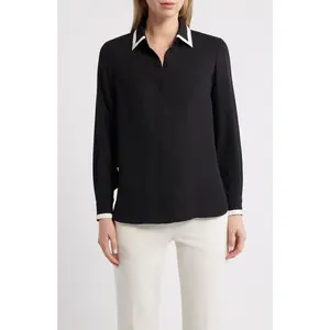Anne Klein Contrast Trim Shirt - Anne Black