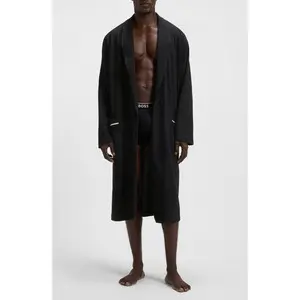 BOSS Shawl Collar Knit Cotton Robe - Black