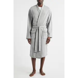 BOSS Shawl Collar Knit Cotton Robe - Medium Grey
