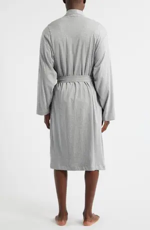 BOSS Shawl Collar Knit Cotton Robe - Medium Grey