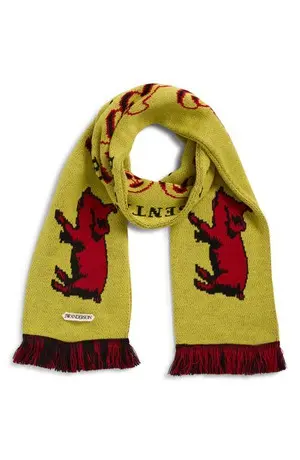 JW Anderson Piglet Jacquard Football Scarf - Marigold