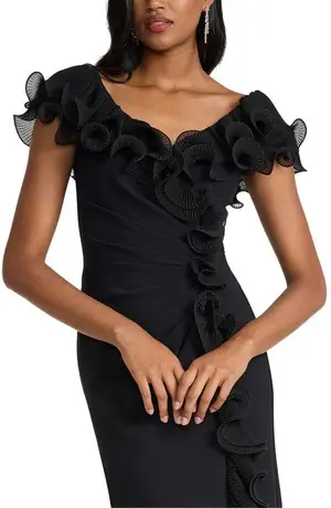 Tadashi Shoji Pleated Ruffle Gown