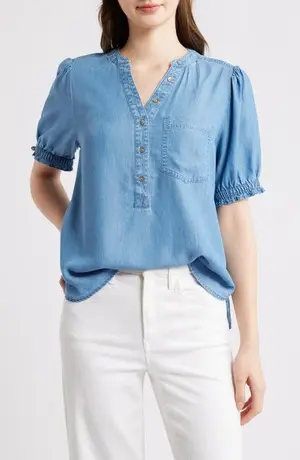 BEACHLUNCHLOUNGE Lowen Short Sleeve Chambray Top