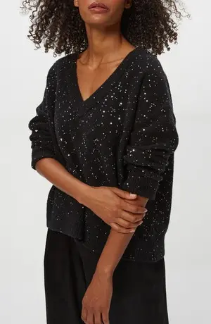 Michael Stars Sequin Embellished V-neck Sweater