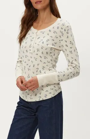 Michael Stars Floral Waffle Knit Henley - Chalk