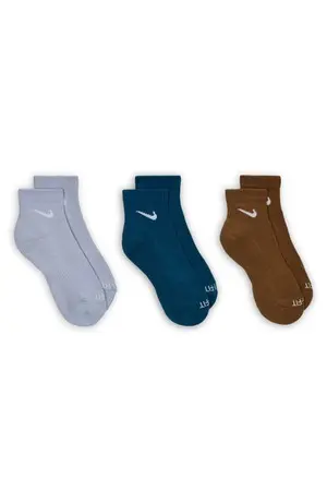 Nike Dri-fit Everyday Plus 3-pack Cushioned Training Ankle Socks - Blue Multi