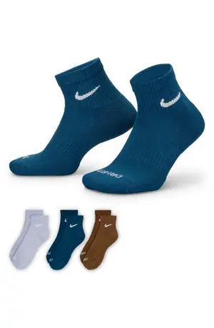 Nike Dri-fit Everyday Plus 3-pack Cushioned Training Ankle Socks - Blue Multi