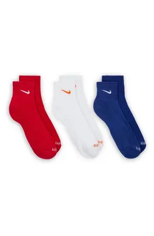 Nike Dri-fit Everyday Plus 3-pack Cushioned Training Ankle Socks - White Multi-color