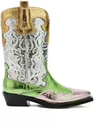 GANNI Metallic-finish Boots - Silver