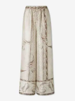 Max Mara Printed Silk Trousers - Beige