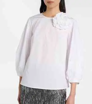 Carolina Herrera Floral Appliqué Cotton-blend Blouse - White