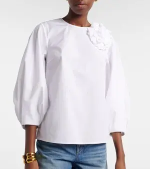 Carolina Herrera Floral Appliqué Cotton-blend Blouse