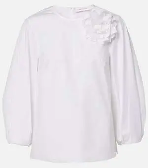 Carolina Herrera Floral Appliqué Cotton-blend Blouse - White