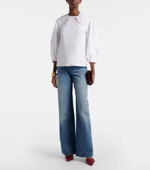 Carolina Herrera Floral Appliqué Cotton-blend Blouse