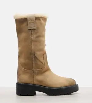 Miu Miu Shearling-lined Suede Knee-high Boots