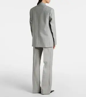 Victoria Beckham Checked Virgin Wool Flared Pants - Grey