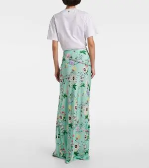 Rabanne Chain-detail Floral Satin Maxi Skirt - Multicoloured