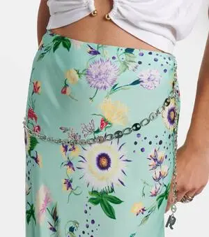 Rabanne Chain-detail Floral Satin Maxi Skirt - Multicoloured